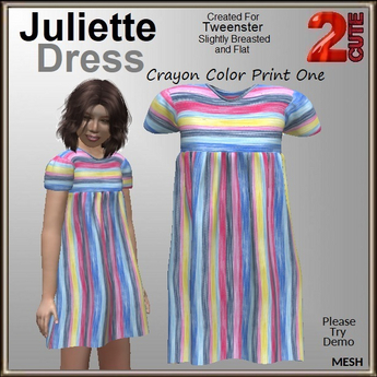Second Life Marketplace - Juliette Dress [2cute] Crayon Color Print One